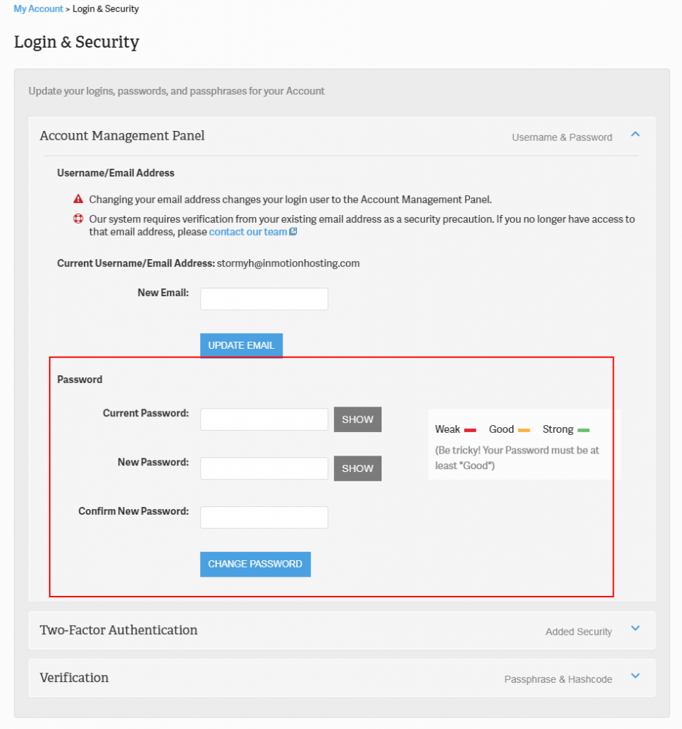 How to Change your AMP Password | InMotion Hosting Account