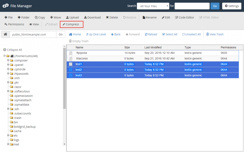 How Can I Compress / Uncompress Files Using the File Manager?
