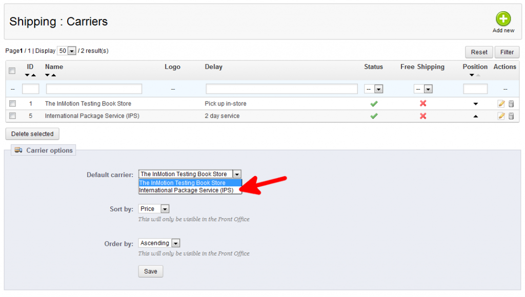 How to set a default Shipping Carrier in PrestaShop 1.5 | InMotion Hosting
