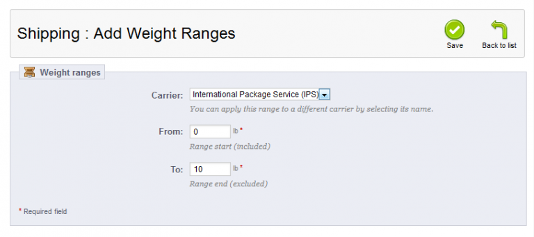 How to set Weight Ranges for Shipping Carriers in PrestaShop 1.5 | InMotion Hosting