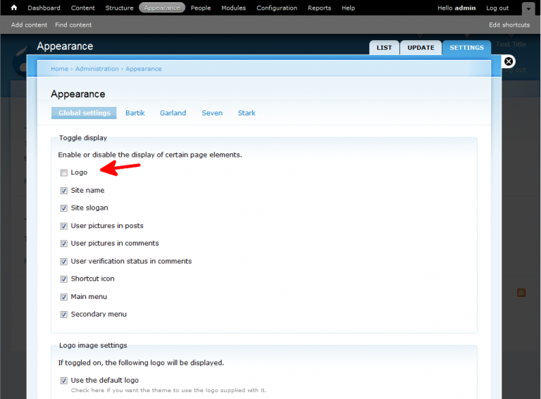 How to turn off the Drupal logo for themes in Drupal 7 | InMotion Hosting