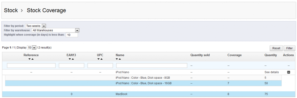 Working with the Stock Coverage View in PrestaShop 1.5 | InMotion Hosting