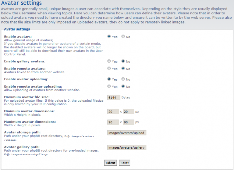 Editing avatar settings in phpBB 3.0 | InMotion Hosting