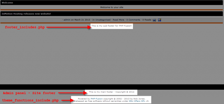 Modify the sub-footer in PHP-Fusion | InMotion Hosting