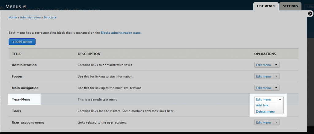 Deleting a custom menu in Drupal 8 | InMotion Hosting