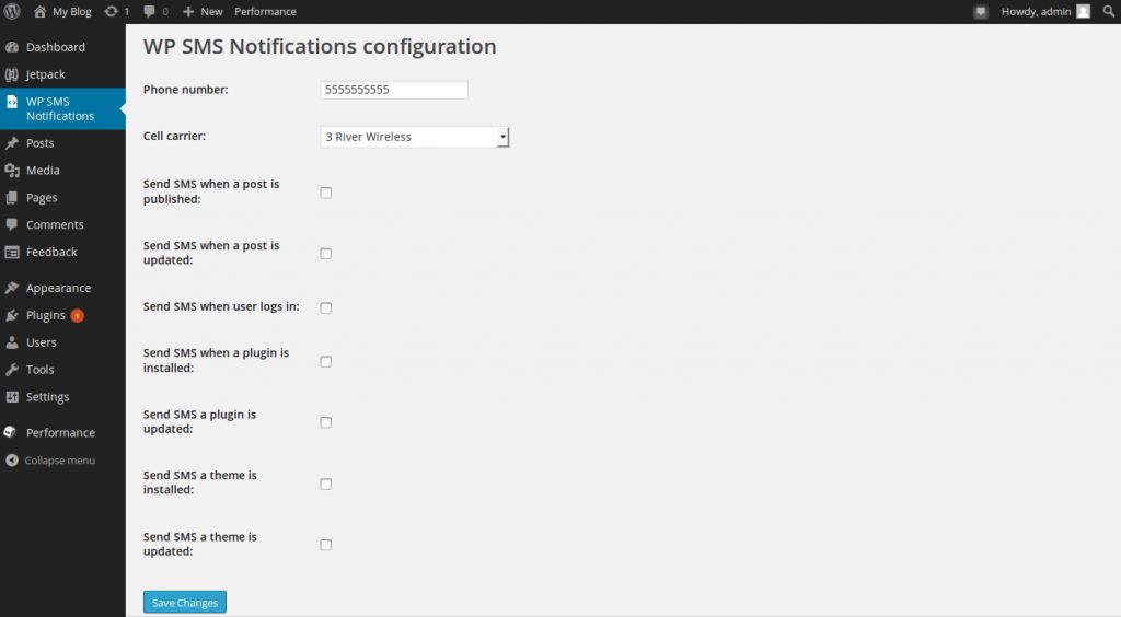 Configuring text message notifications in WordPress