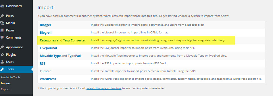 Using Convert Categories to Tags Tool in WordPress