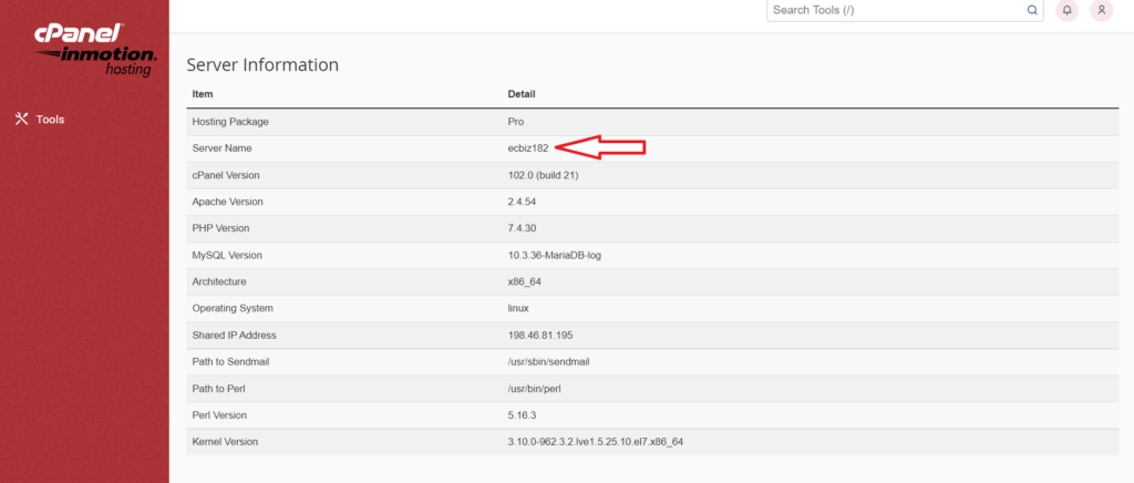 How to find your server name in cPanel