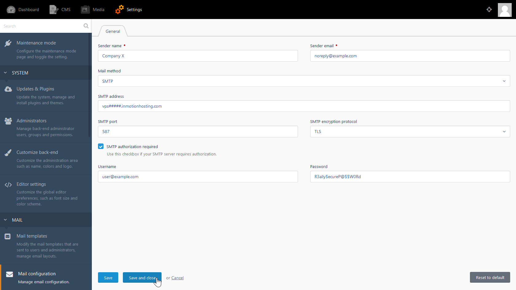 Configure OctoberCMS Mail Settings | InMotion Hosting