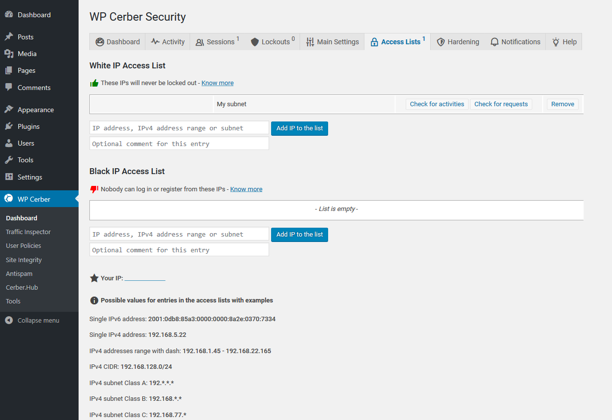 How to Modify WP Cerber Security Access Lists | InMotion Hosting