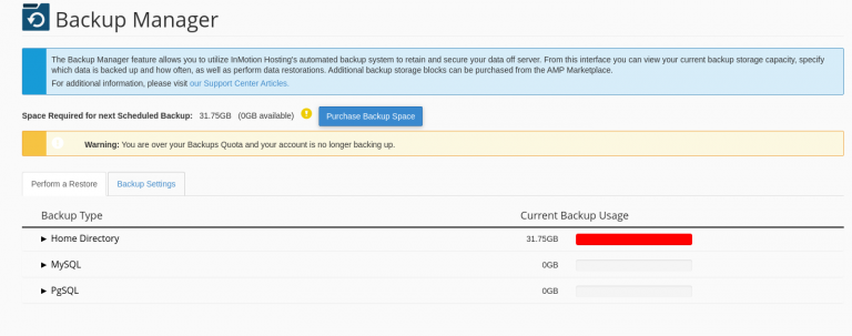 Backup Manager's Exceeded Storage Space Alerts