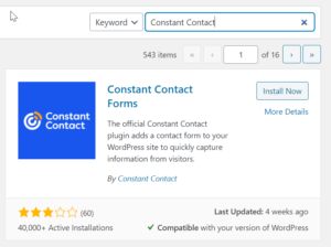 Adding the Constant Contact WordPress Plugin