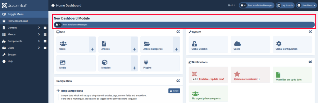 How to Add a Module to the Dashboard in Joomla 4 Explained
