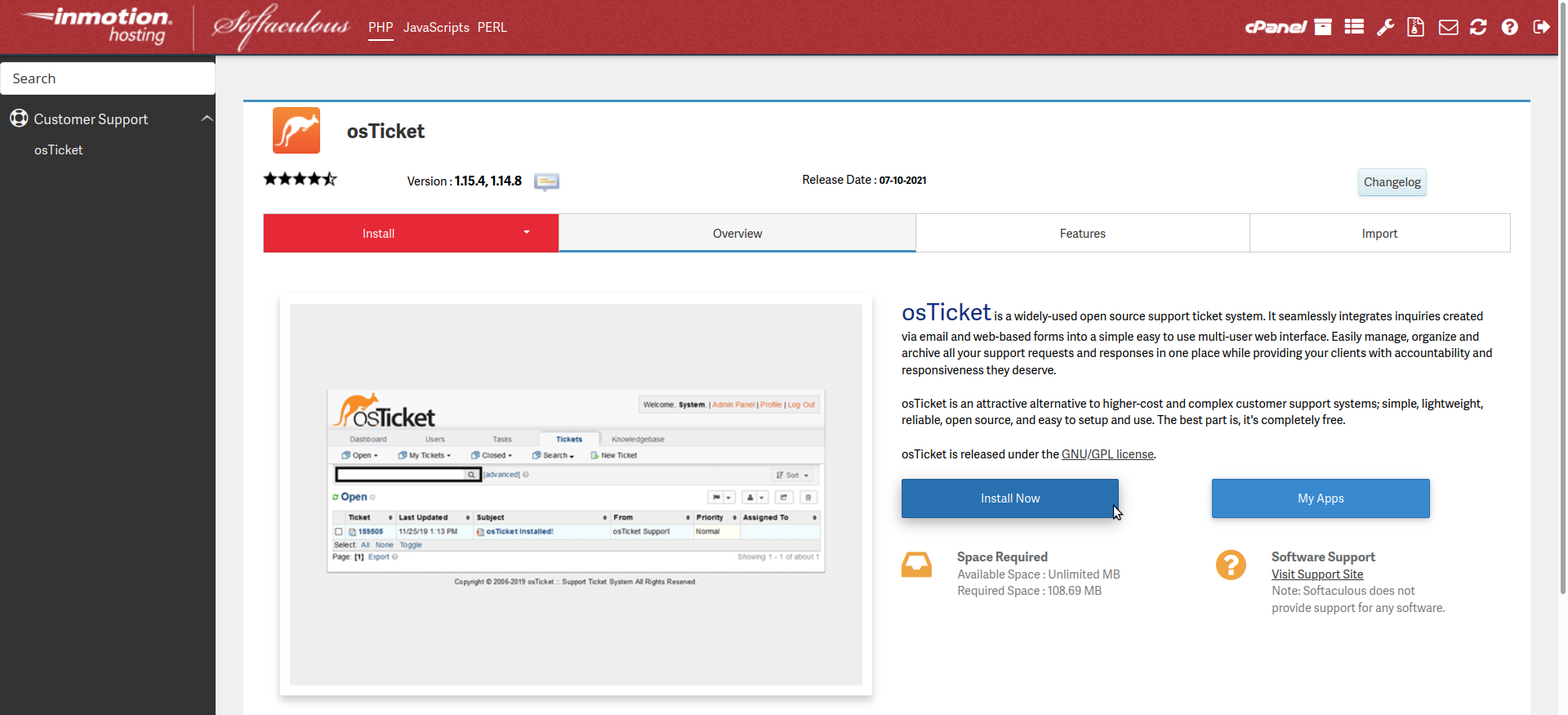 Install osTicket with Softaculous | InMotion Hosting