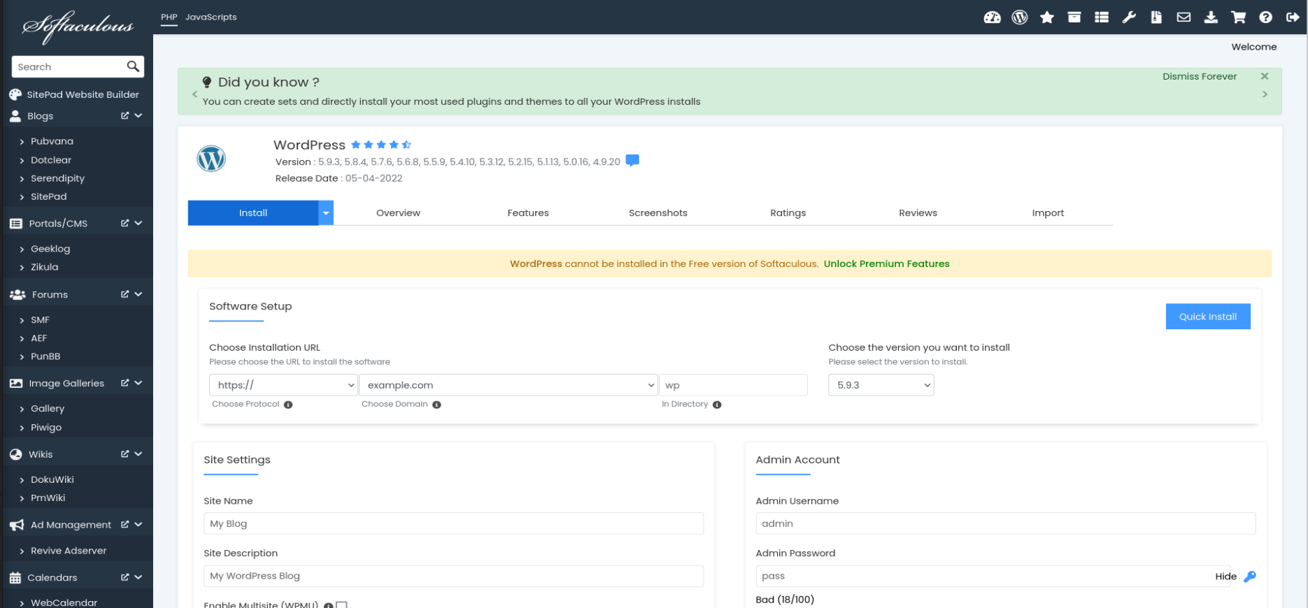 Install Softaculous in Control Web Panel (CWP) | InMotion Hosting