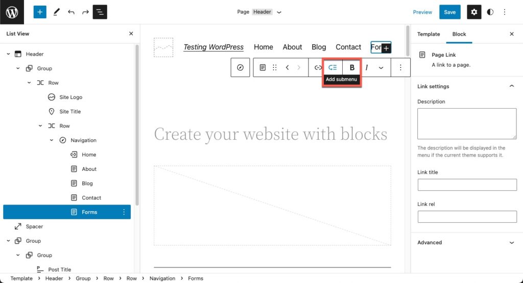 Creating Submenus Using the WordPress FSE | InMotion Hosting
