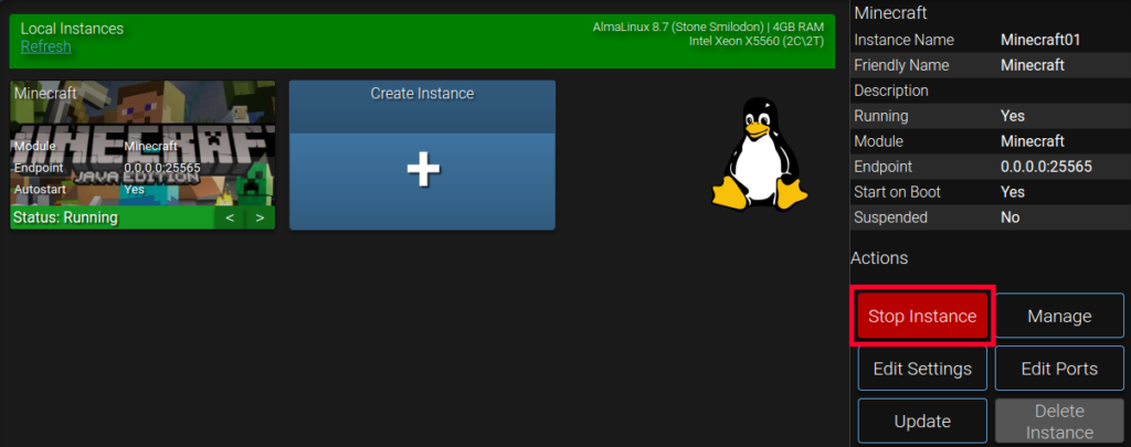 Minecraft Server Instance Management - Minecraft Game Panel