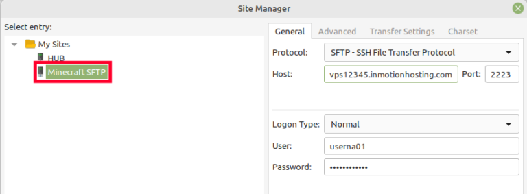 Minecraft SFTP Settings - Minecraft Game Panel | InMotion Hosting