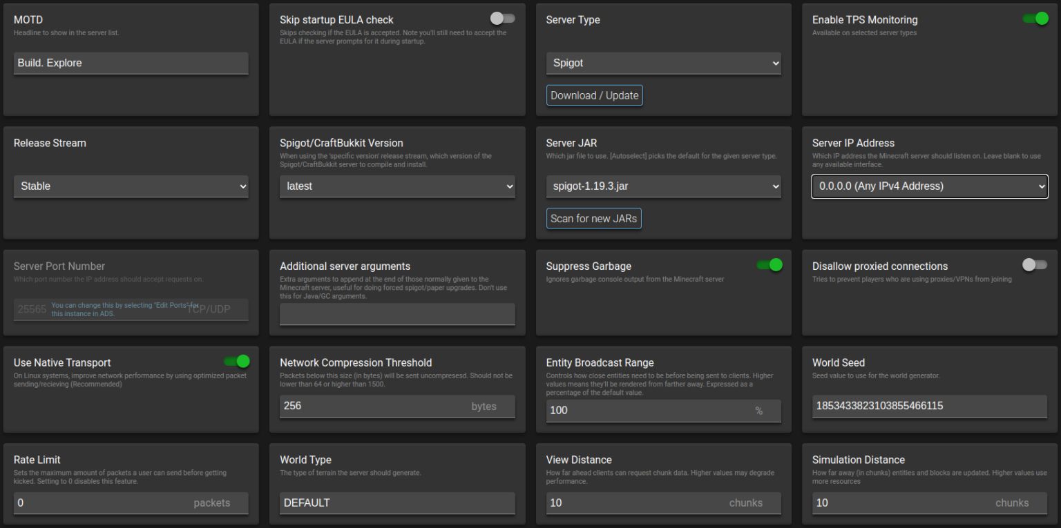 Minecraft Instance Configuration Options | InMotion Hosting