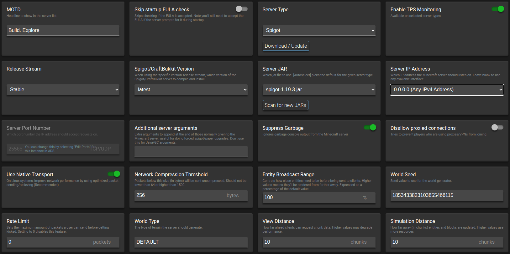 Minecraft Instance Configuration Options | InMotion Hosting