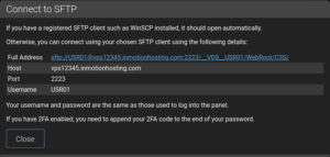 Minecraft SFTP Settings - Minecraft Game Panel | InMotion Hosting
