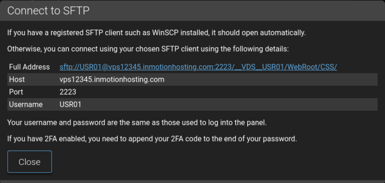 Minecraft SFTP Settings - Minecraft Game Panel | InMotion Hosting